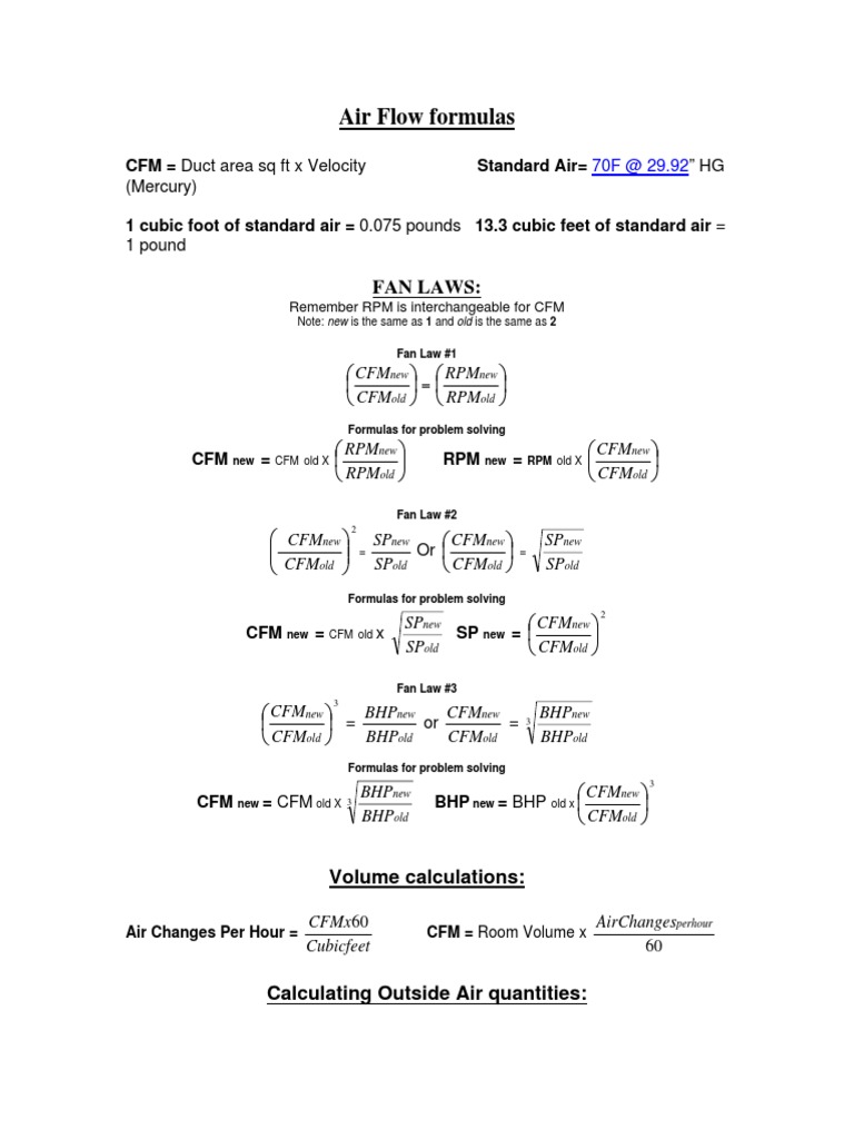 Air Flow Formulas: Fan Laws | PDF