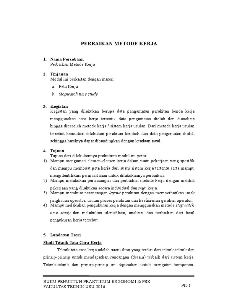 Modul I (Perbaikan Metode Kerja) 2016 | PDF