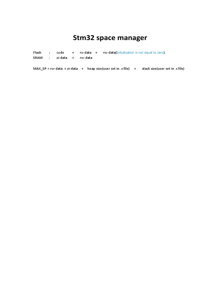 Stm32 Space Manager: Flash Code + Ro-Data + Rw-Data - Sram: Zi-Data + Rw-Data | PDF