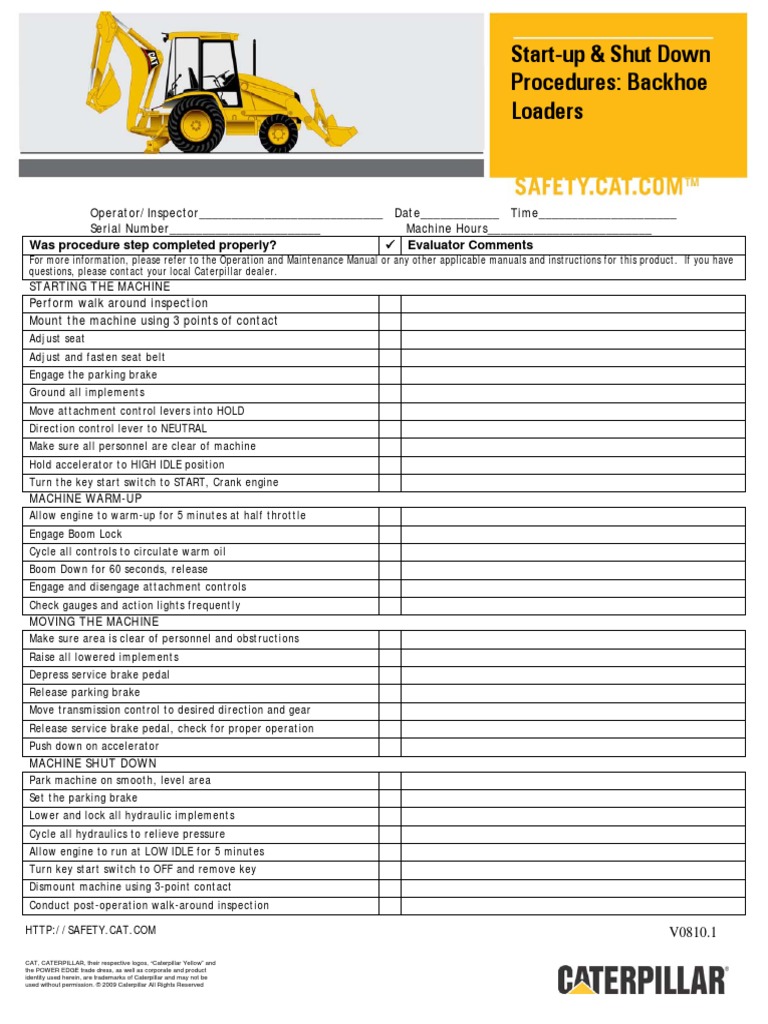 Start-Up & Shut Down Procedures: Backhoe Loaders: Was Procedure Step ...