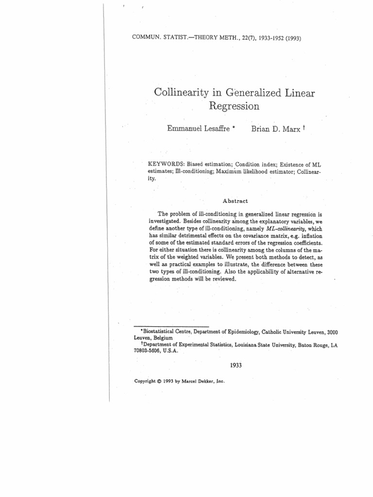 Collinearity in Generalized Linear Regression | PDF