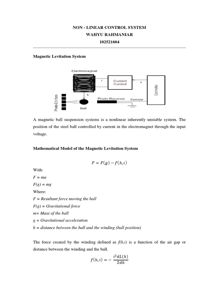 Non Linear Control: Magnetic Levitation System | PDF | Control Theory | Nonlinear System
