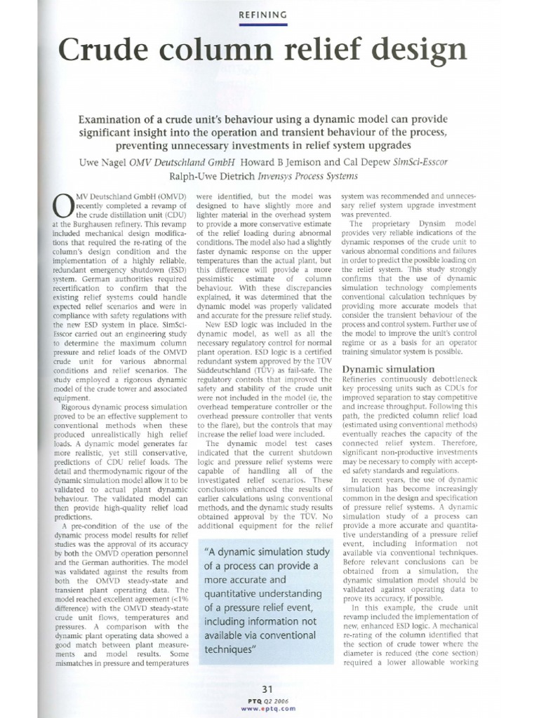 Crude Column Relief Design | PDF