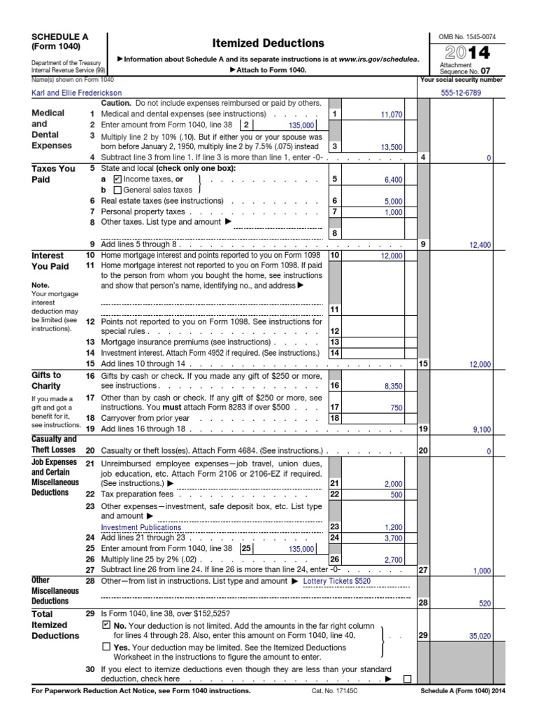 Individual Tax Return Problem 2 Form 1040 Schedule A | Tax Deduction ...