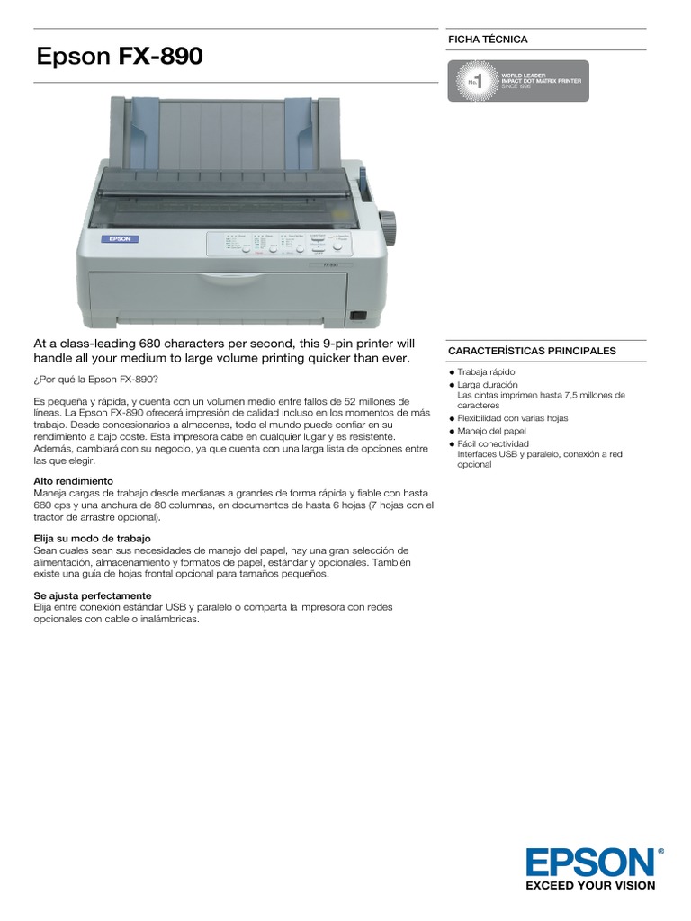 Epson FX 890 Ficha Técnica | Impresora (Computación) | Equipo de oficina