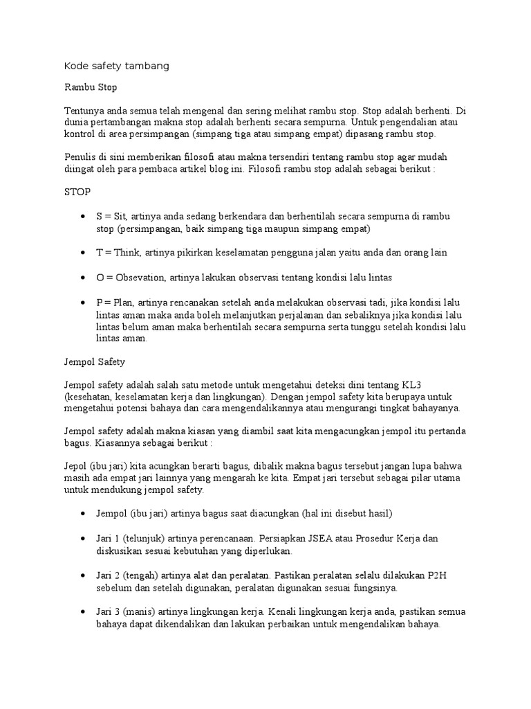 Kode Safety Tambang | PDF