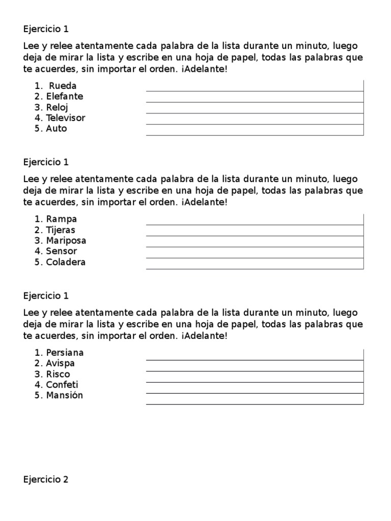 Ejercicios De Memoria Pdf