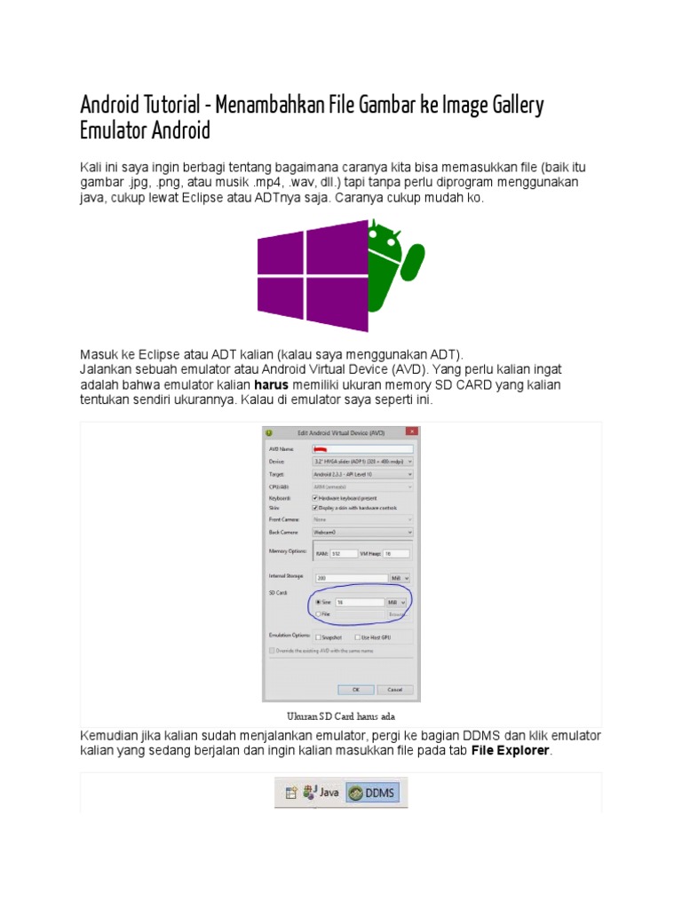 Android Tutorial Memasukkan Gambar Ke Emulator | PDF