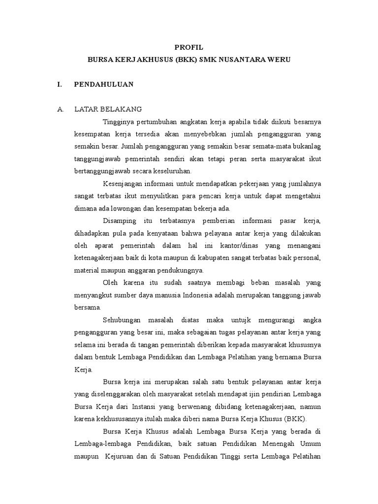 Proposal Pendirian BKK | PDF | Karier & Perkembangan