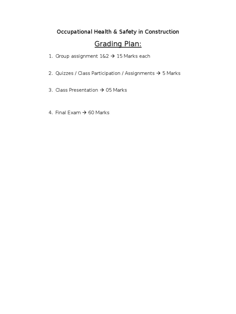 Grading Plan:: Occupational Health & Safety in Construction | PDF | Learning | Wellness