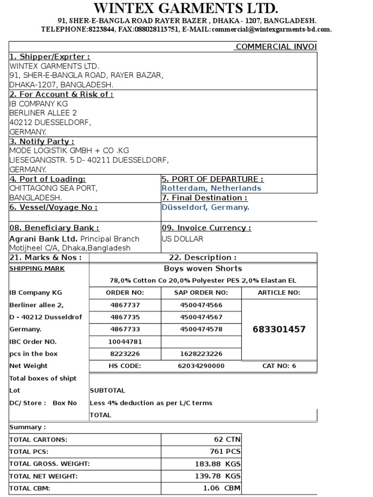Invoice & Packinglist # 56 by Sea Ibc 100 Series 2016 | PDF | Economies ...