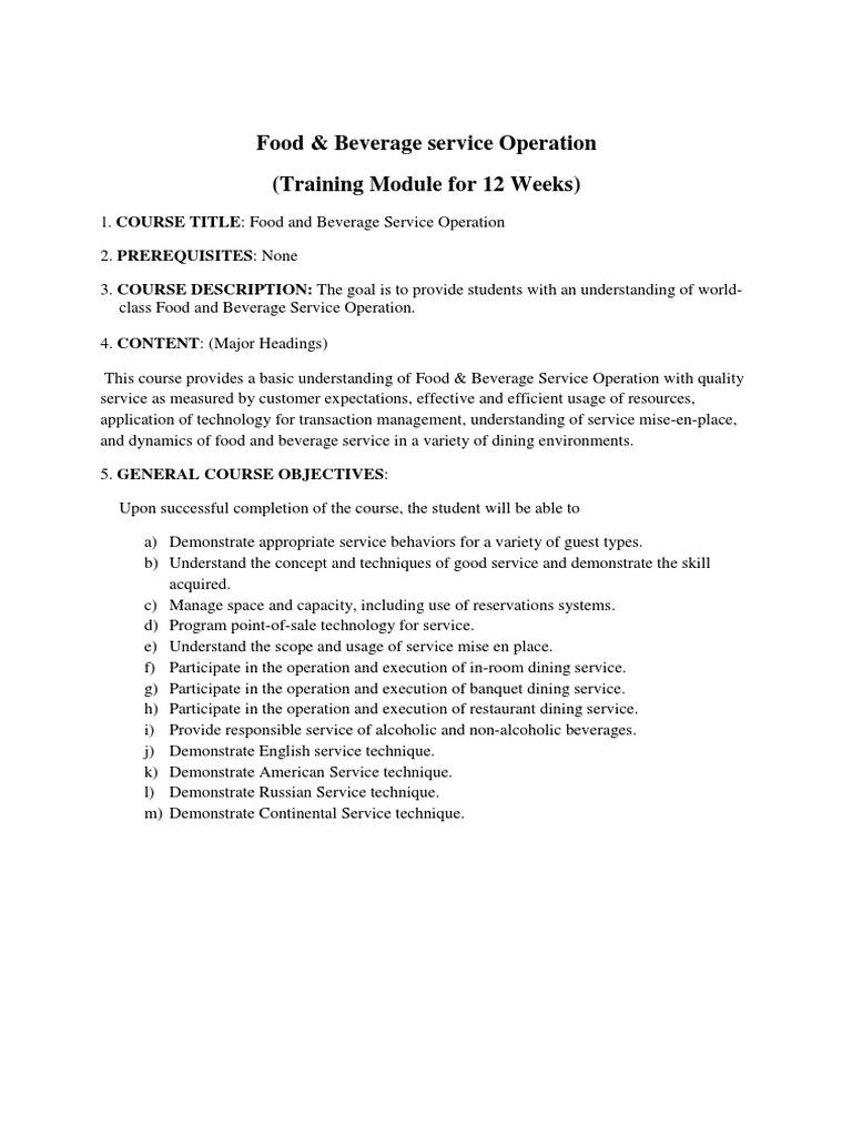 Training Module - Fbs | PDF | Restaurants | Tableware