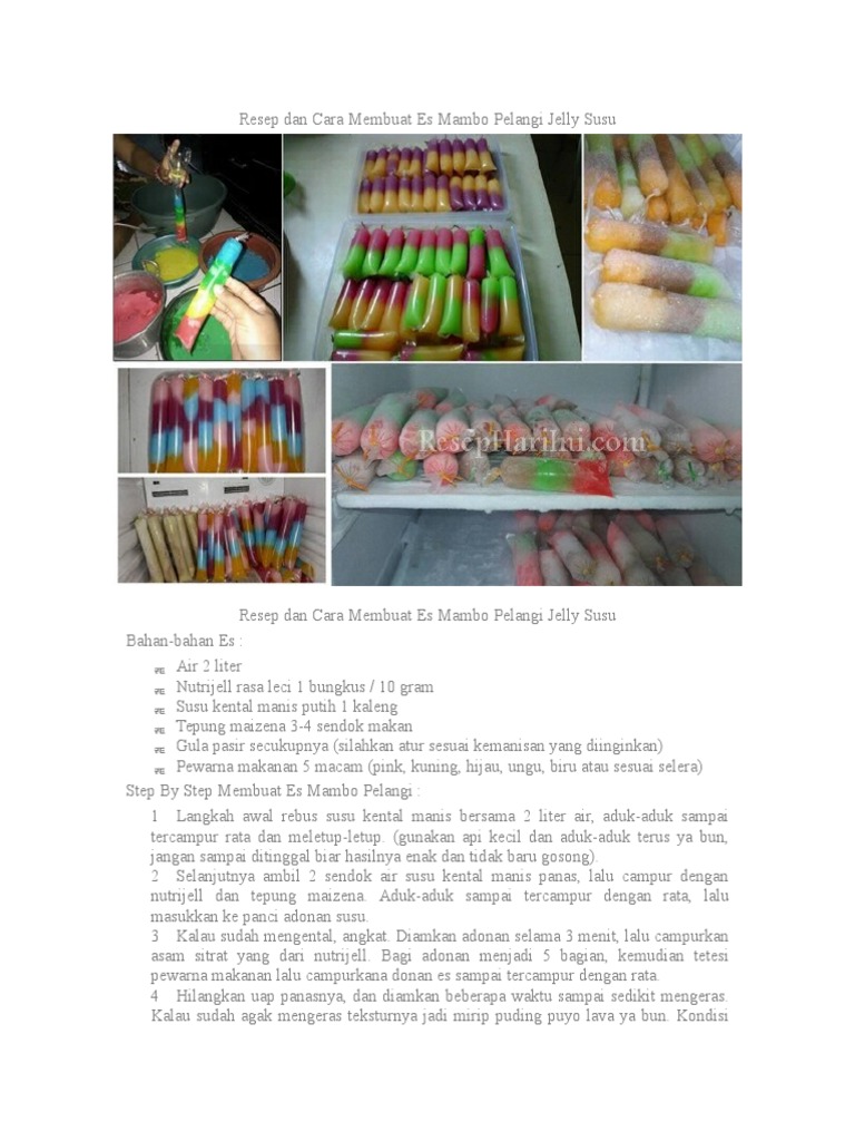 Resep Dan Cara Membuat Es Mambo Pelangi Jelly Susu | PDF