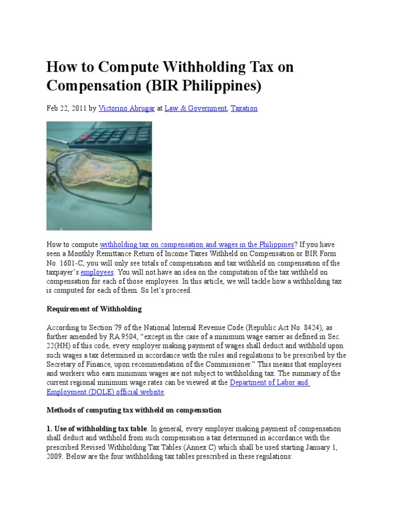 How To Compute Withholding Tax On Compensation | PDF | Payroll ...