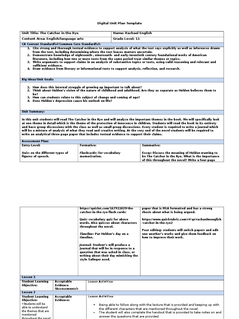 Digital Unit Plan Template | PDF | Educational Assessment | Vocabulary