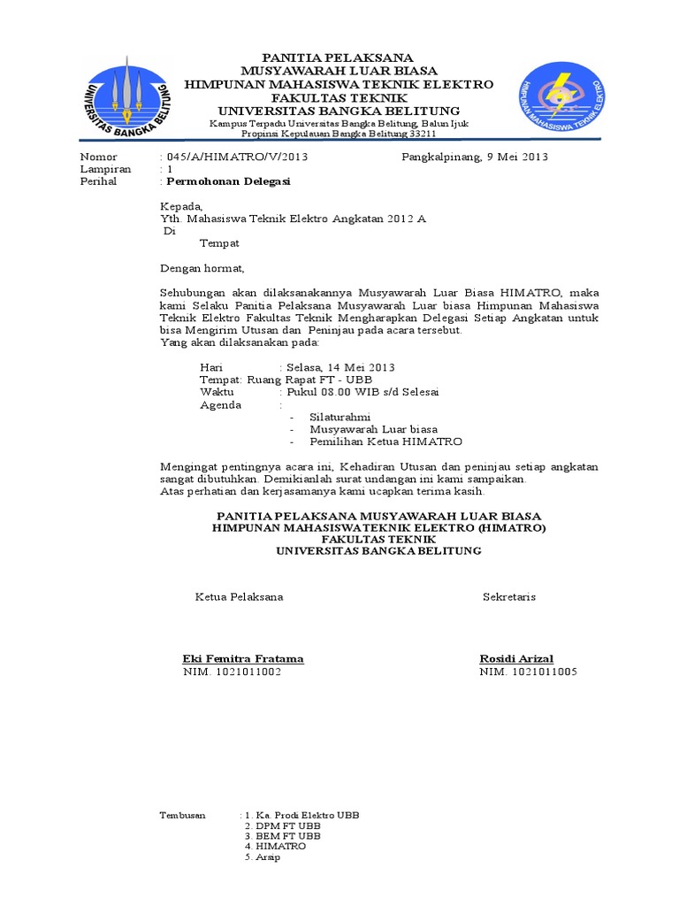 Surat Undangan Himpunan Mahasiswa Teknik Elektro Ubb | PDF