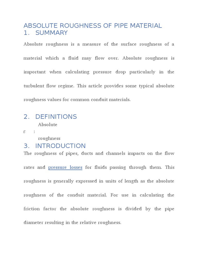 Absolute Roughness of Pipe Material | PDF
