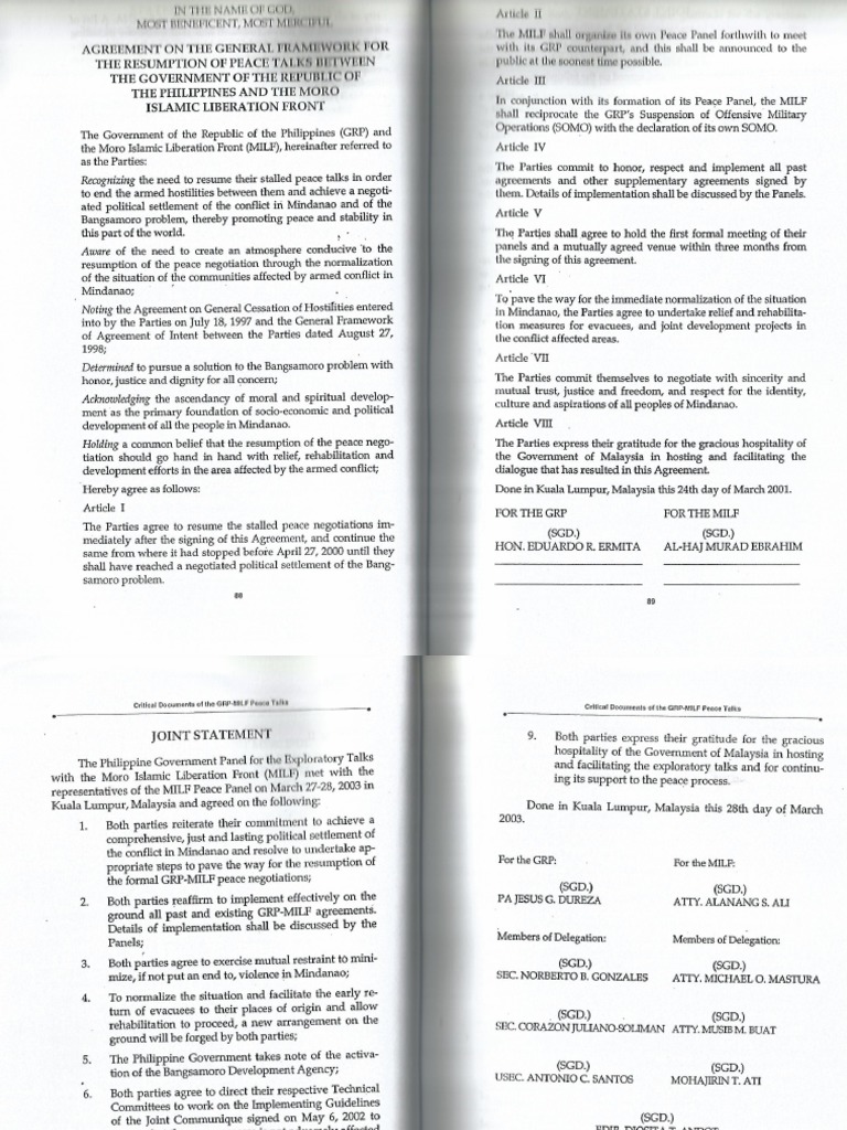 The Agreement on the General Framework for the Resumption of Peace Talks