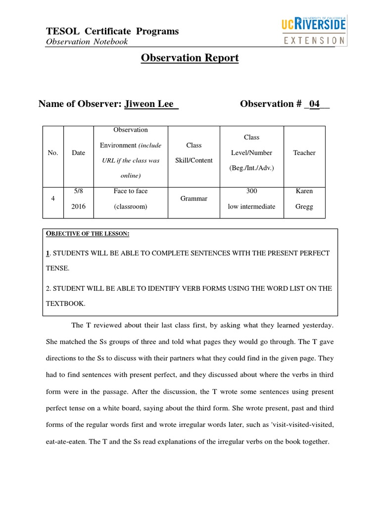 4 Observation Report | PDF | English As A Second Or Foreign Language ...