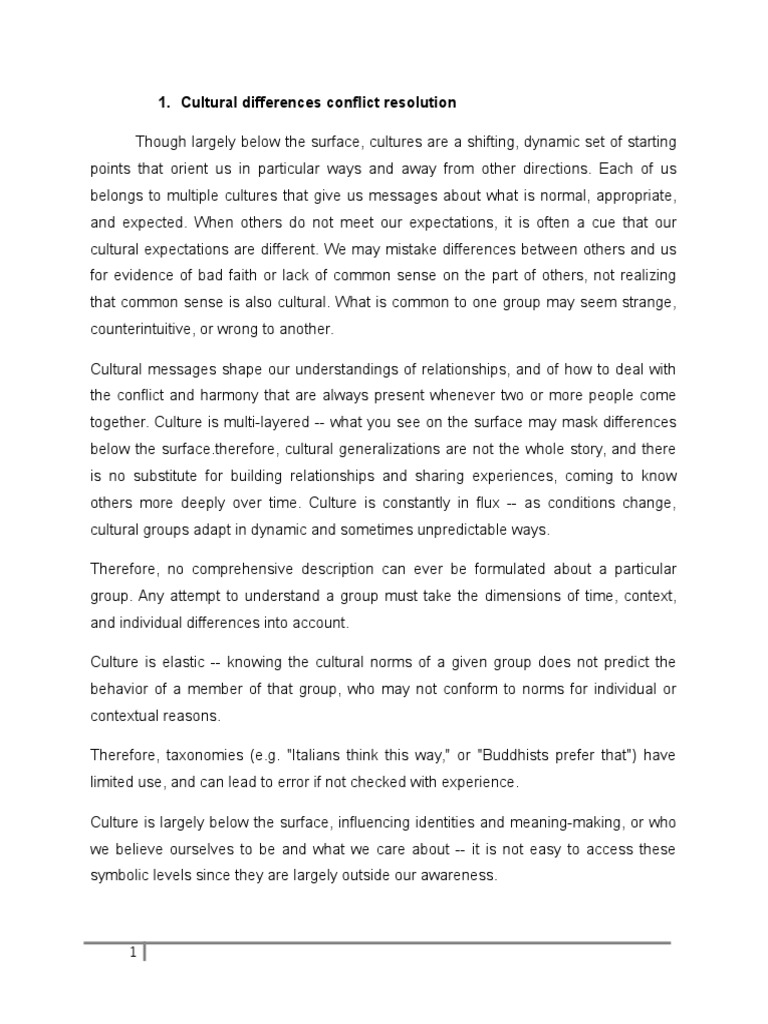 Cultural Differences Conflict Resolution | PDF | Norm (Social) | Gender