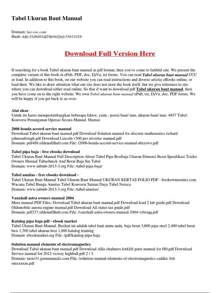 Tabel Ukuran Baut Manual | PDF