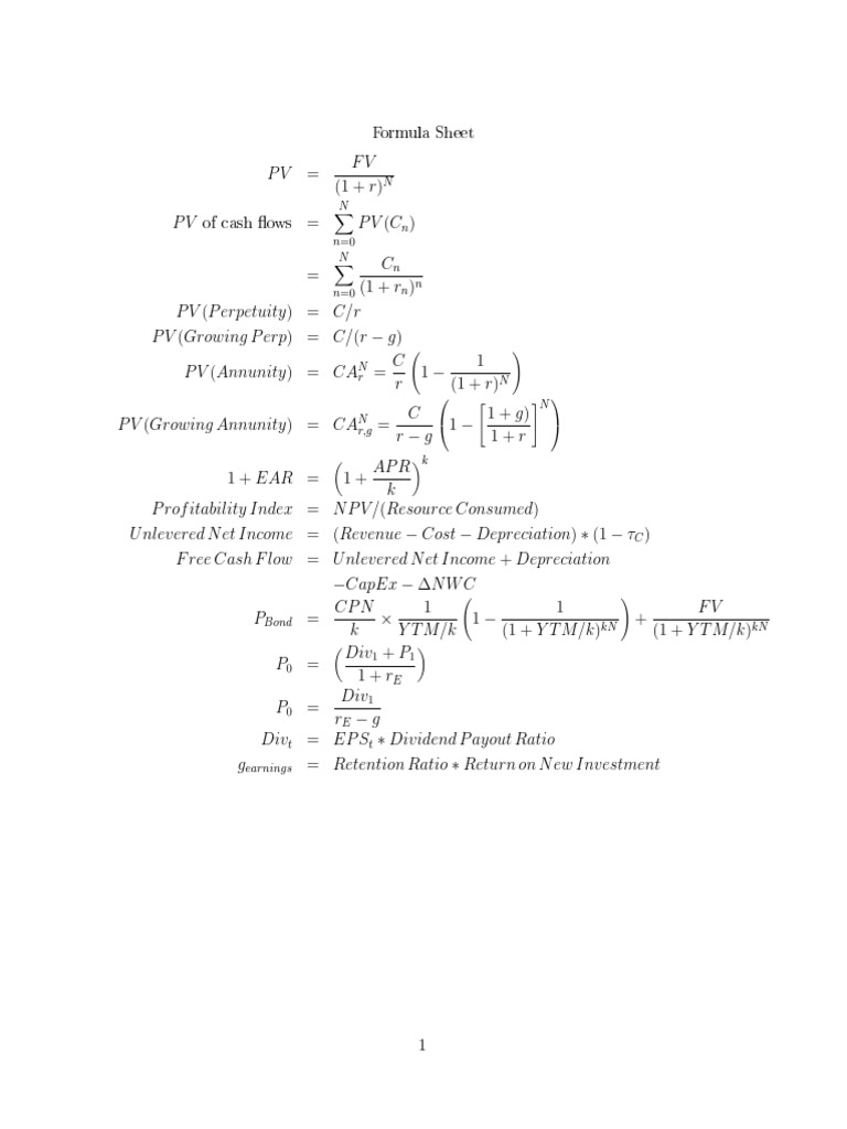Finance Formulas | PDF