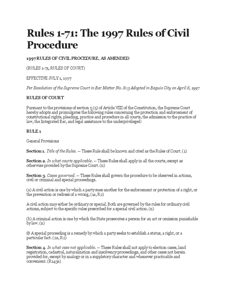 1997 Rules On Civil Procedure | PDF | Pleading | Lawsuit