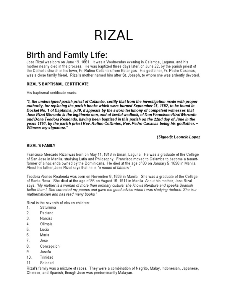 Rizal's Family: Tracing the Genealogy and Bloodline of Jose Rizal and ...