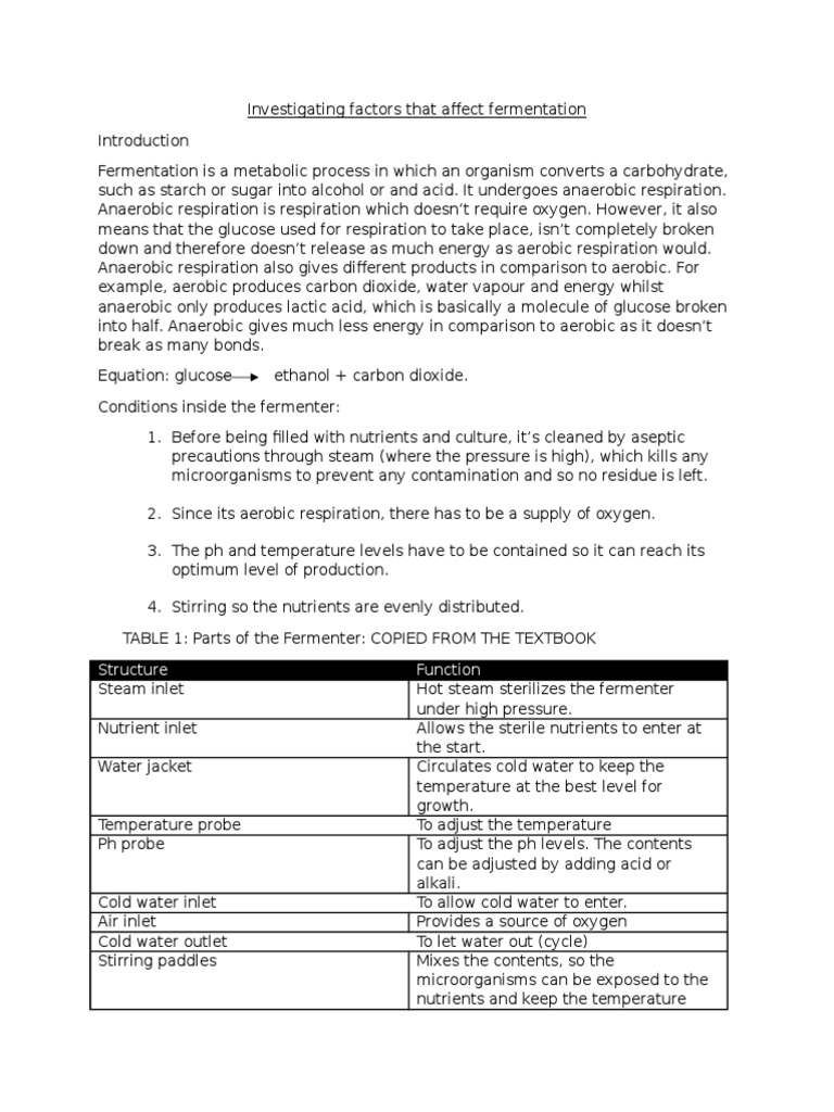 Factors Influencing Fermentation Process | PDF | Fermentation ...