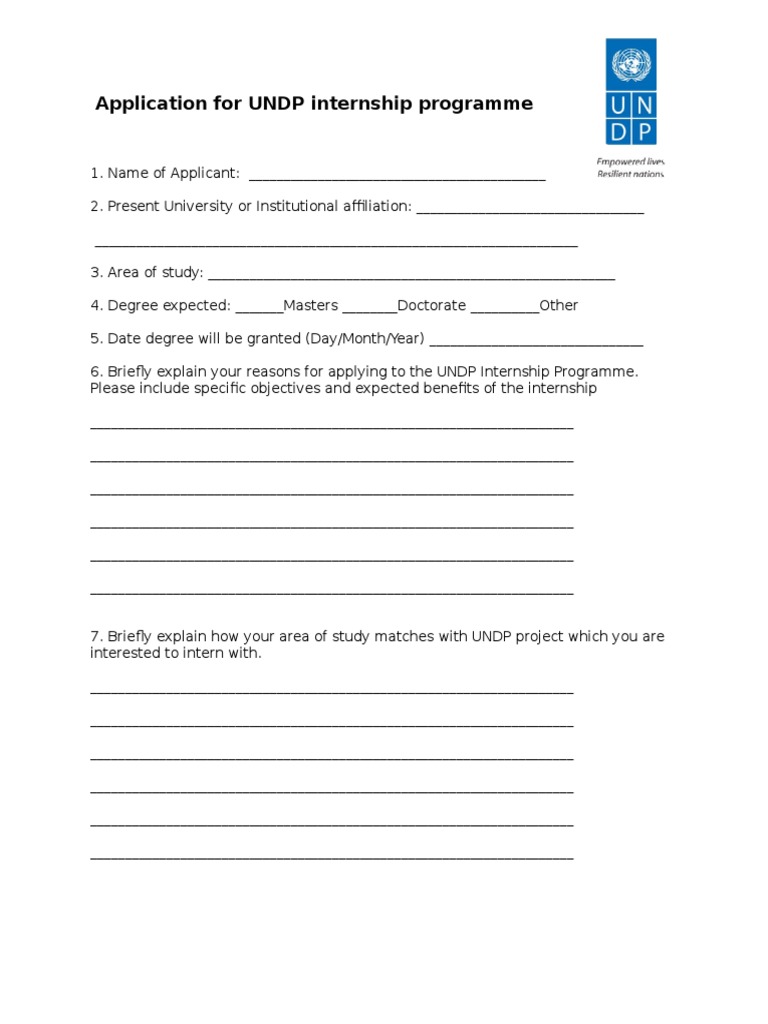 Application Form For UNDP Internship | PDF | Internship | Job Hunting