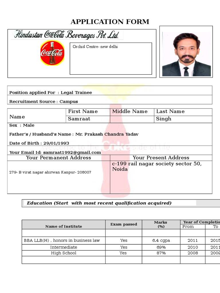 Application Form Coca Cola | Download Free PDF | Government | Labour