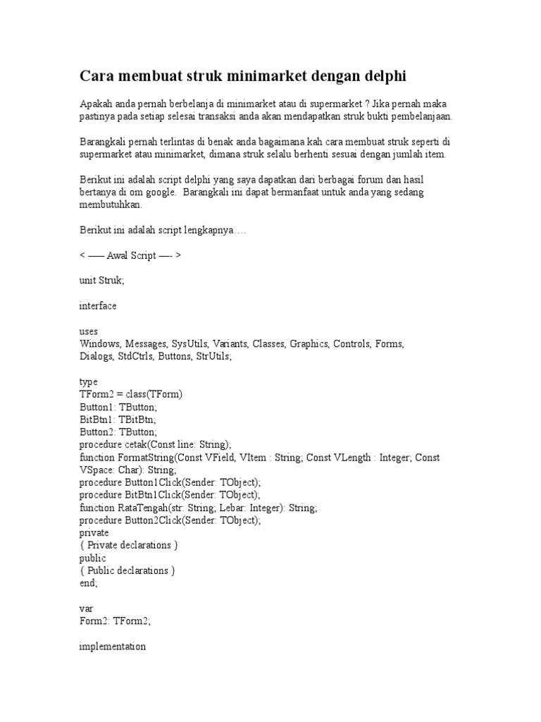 Cara Membuat Struk Minimarket Dengan Delphi | PDF | Komputer | Teknologi & Rekayasa