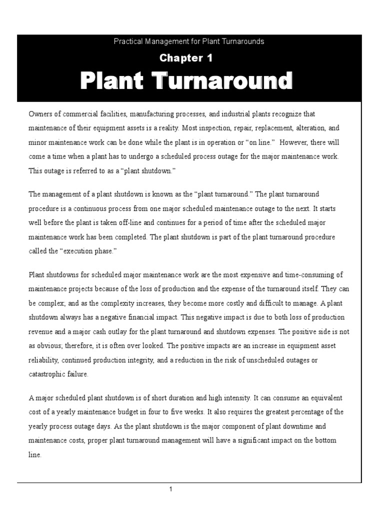 Plant Turnaround: Practical Management For Plant Turnarounds | PDF