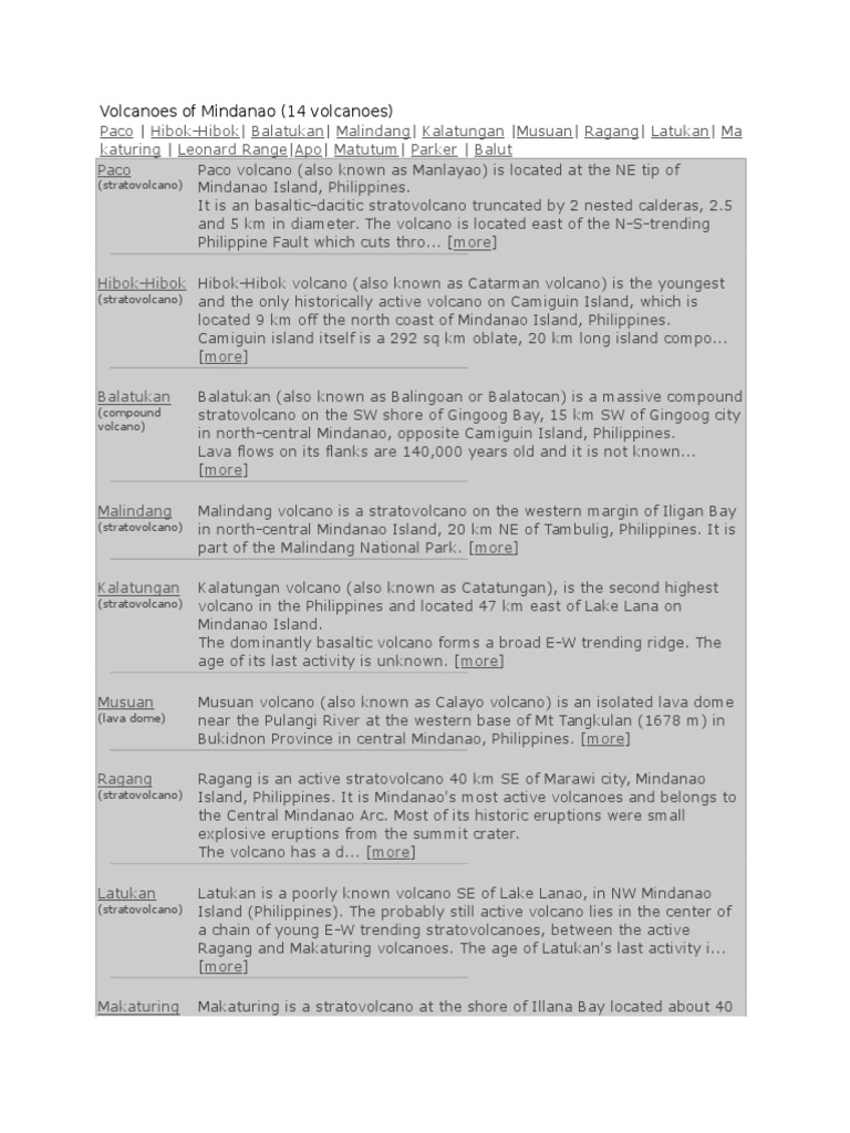 Active Volcanoes of Mindanao | PDF | Mindanao | Volcano