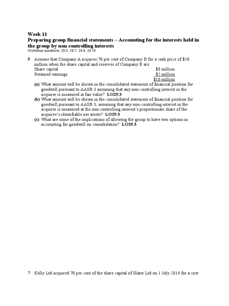 Week 10 Tutorial Questions | PDF | Consolidation (Business) | Retained Earnings