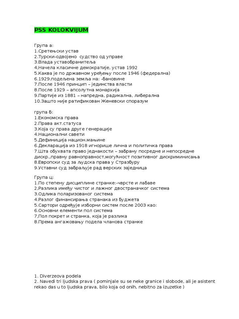 PSS - Pitanja Za Kolokvijum | PDF