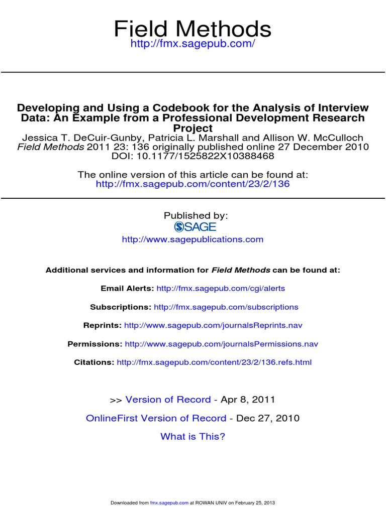 Developing and Using A Codebook For The Analysis of Interview Data | PDF | Cognition | Cognitive ...