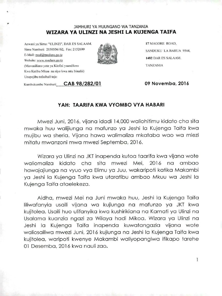 Taarifa Kwa Vyombo Vya Habari | PDF