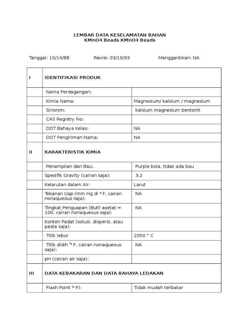 Msds KMnO4 Dan C2H2O4 | PDF