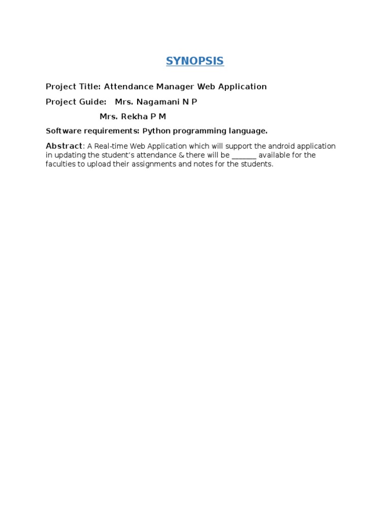 Synopsis: Project Title: Attendance Manager Web Application Project ...