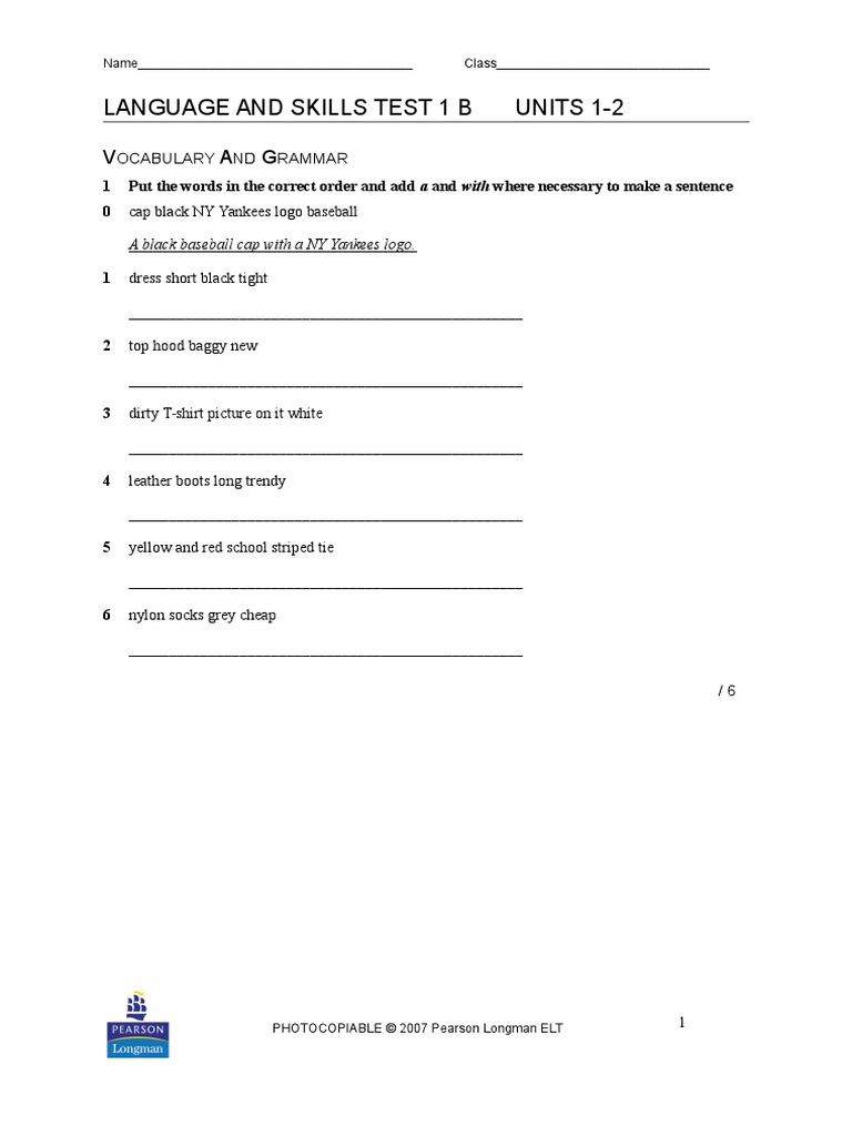 Language and Skills Test 1B | PDF | P. G. Wodehouse