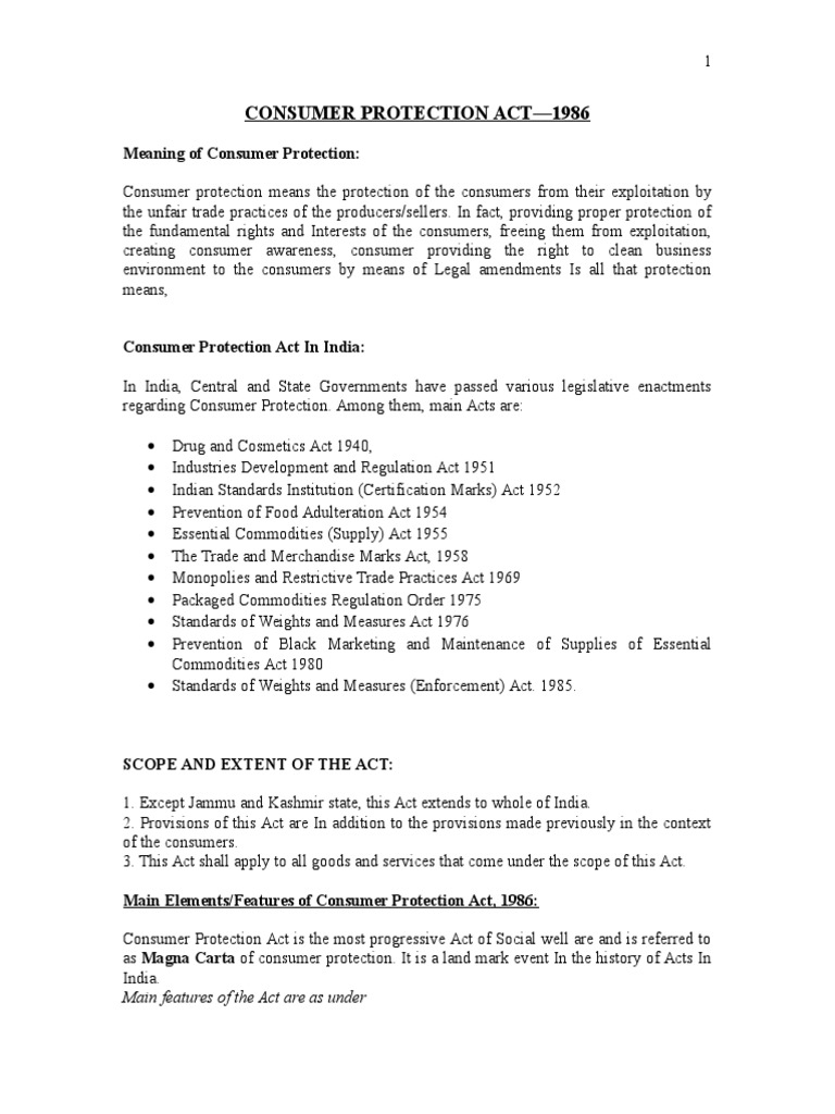 Consumer Protection Act 1986 Notes | PDF | Consumer Protection ...