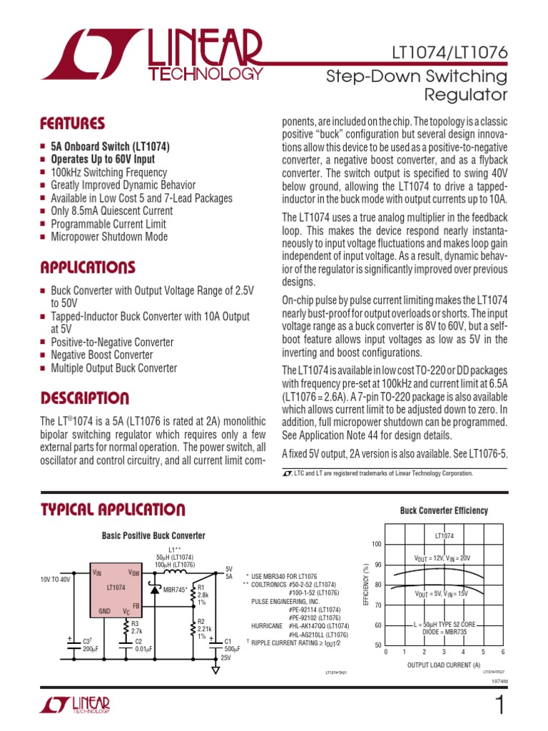 Datasheet (LT1074) | PDF | Amplifier | Capacitor