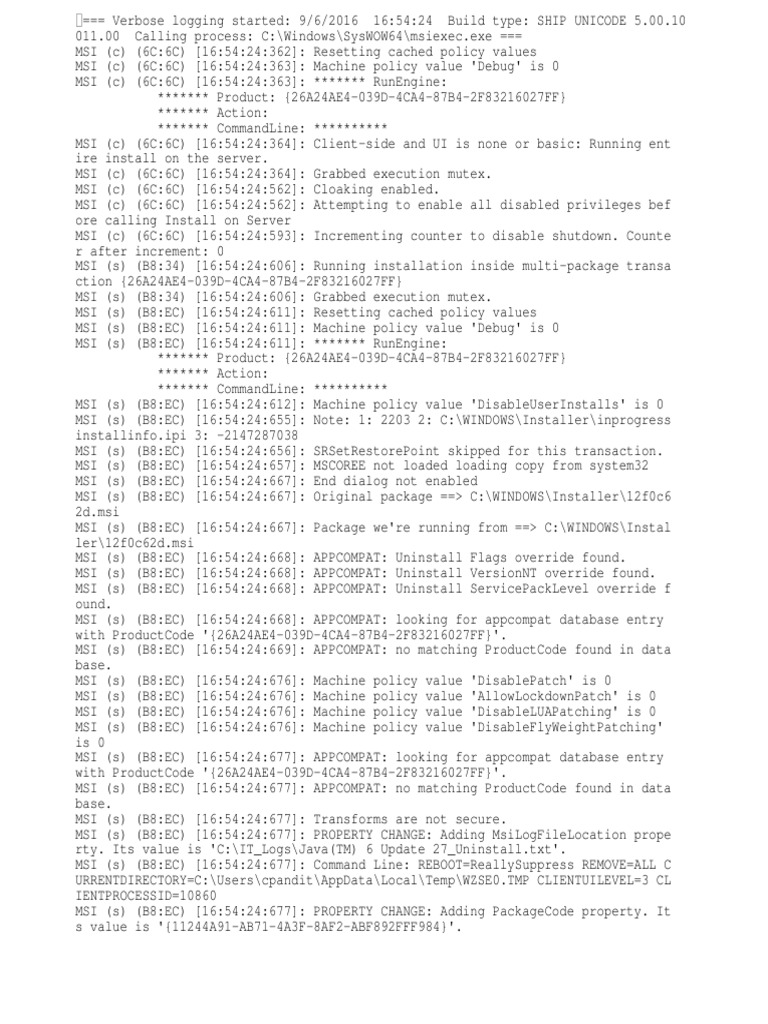 Java (TM) 6 Update 27 - Uninstall | PDF | Microsoft Windows | Microsoft ...