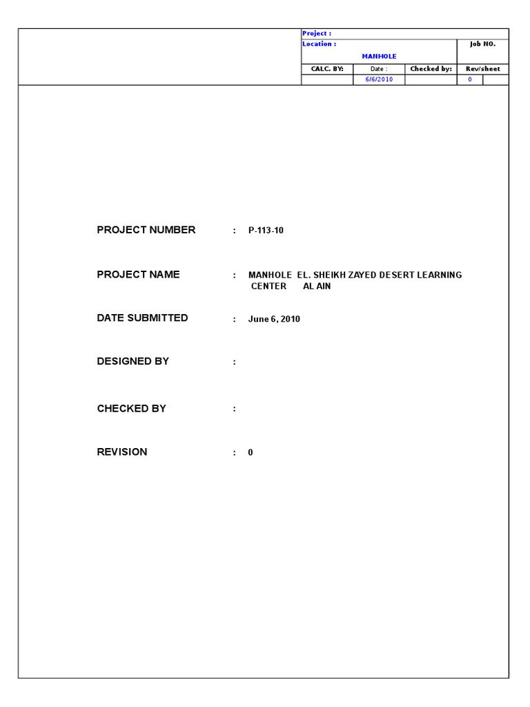 Manhole Calculation P 113 10