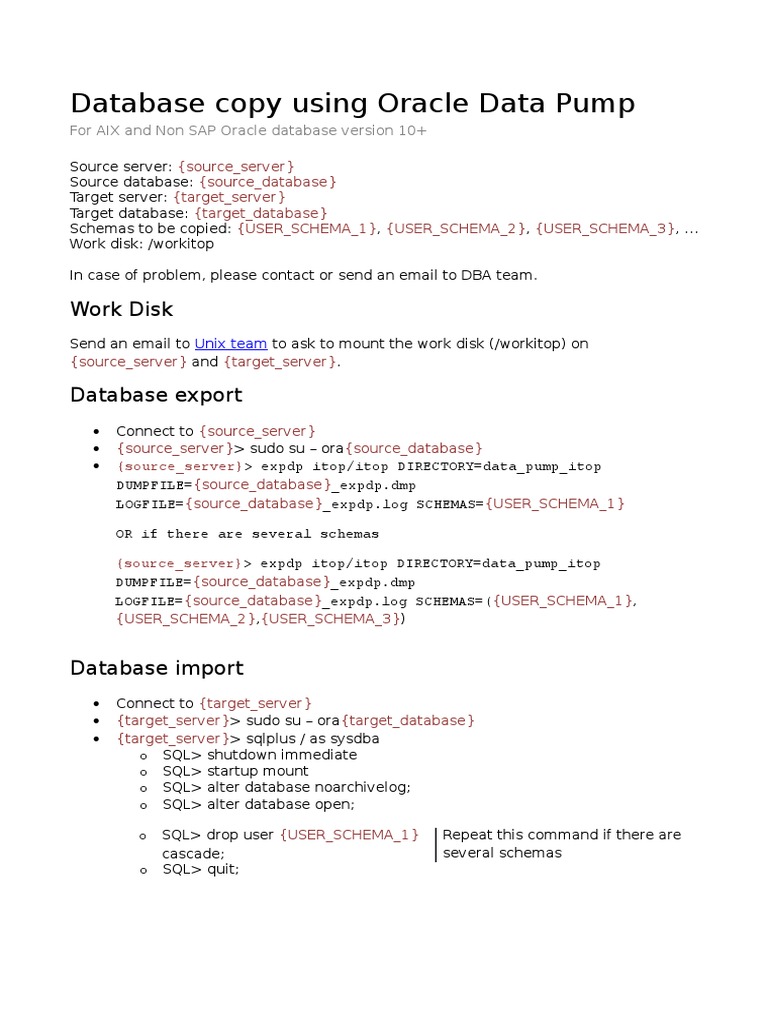 Aix Non Sap Database Copy Using Oracle Data Pump Generic Document Pdf Oracle Database 9399