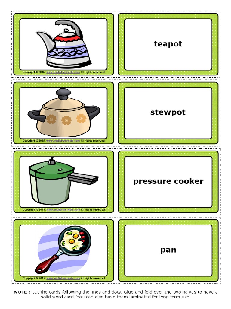 Kitchen Utensils Esl Vocabulary Game Cards For Kids | PDF | Food And ...