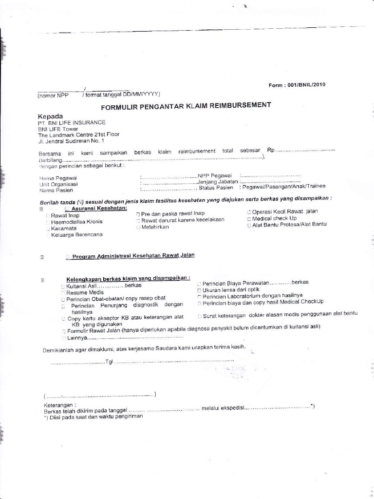 Form Reimbursement BNI Life | PDF | Hukum