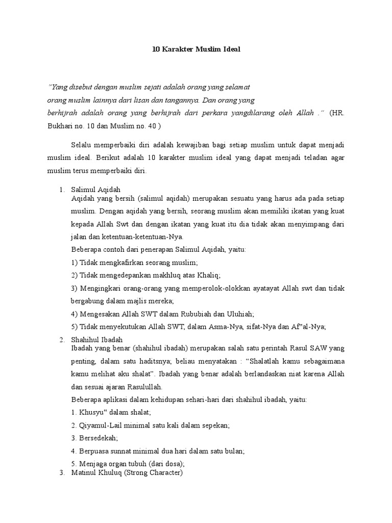 10 Karakter Muslim Ideal | PDF