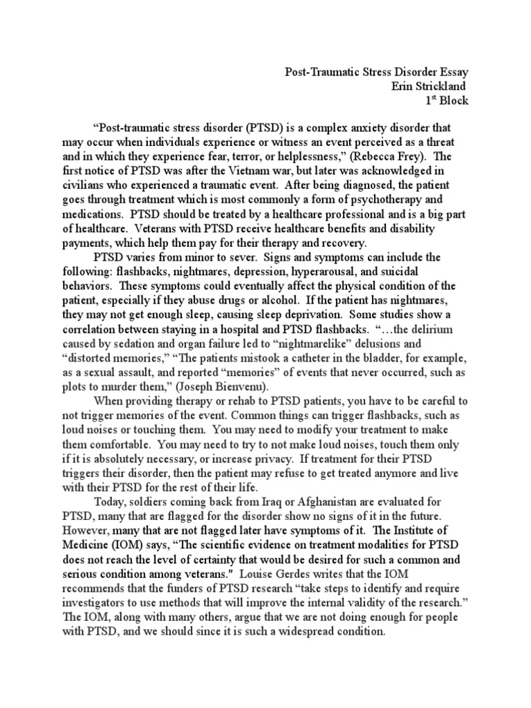 PTSD Essay | PDF | Posttraumatic Stress Disorder | Psychiatric Diseases ...